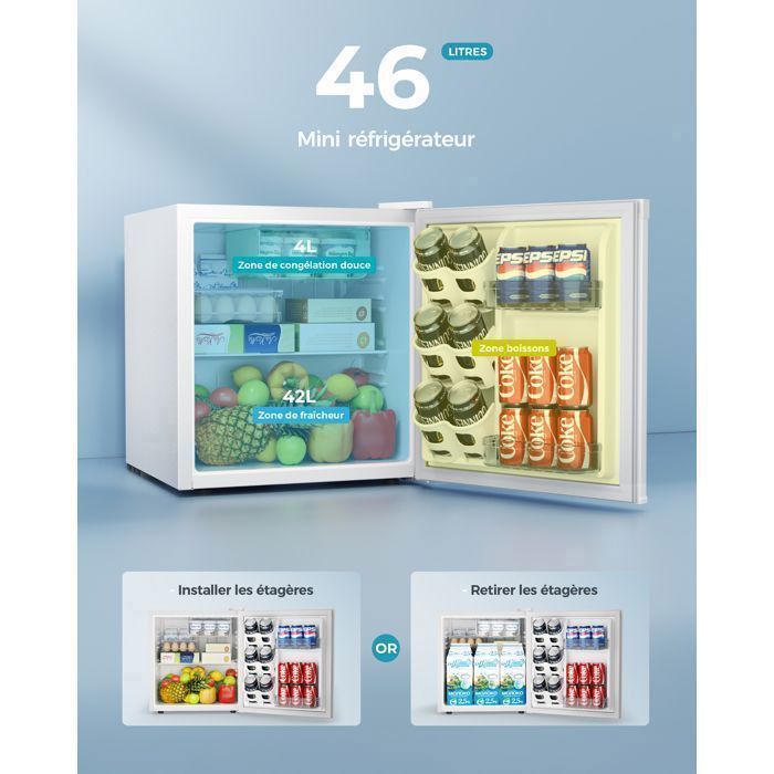 Mini Réfrigérateur - Euhomy RF16FR(W) - 46L(42+4) - Réversibles ...