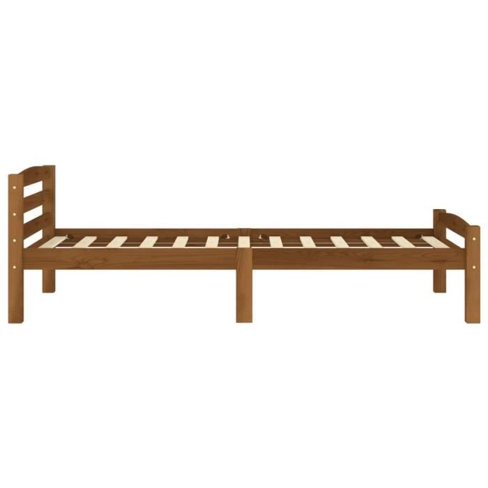 Cadre de lit 1 place Bois de pin massif 90x200 cm Marron miel ...