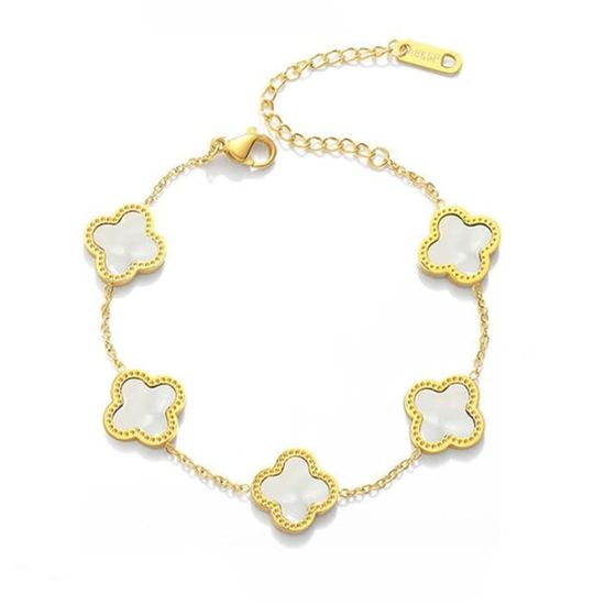 Bracelet - Trèfle à Quatre Feuilles - 18K Or - Acier Inoxydable - Femme ...