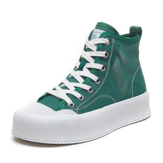 Baskets à plateforme en cuir - ECELEN - Femme - Talon Plateau - Lacets ...