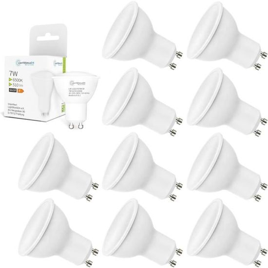 Lightworld24 7W Ampoule Gu10 Led, Blanc Froid 6500K, Équivalent À 50W Ampoule Halogène, 510Lm ...