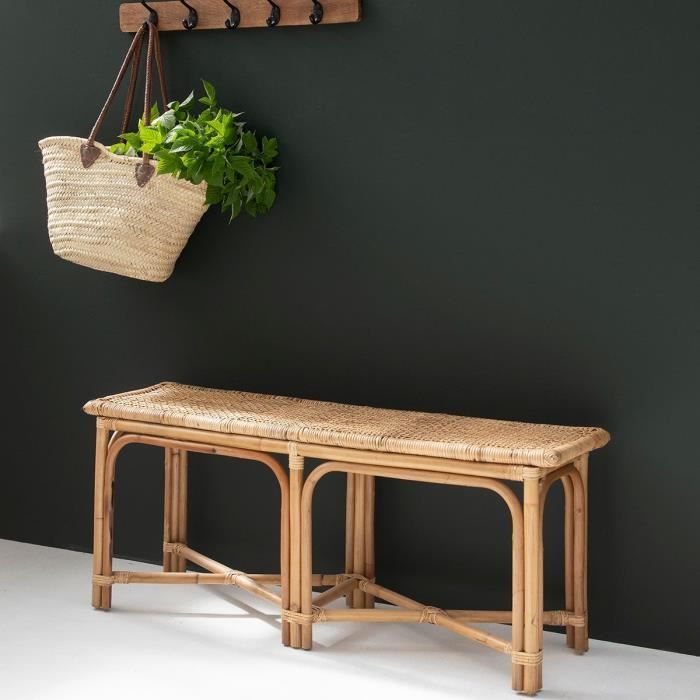 Banc - CASATERA - Rotin Naturel - Dimensions 110x31x46 cm - Intérieur ...