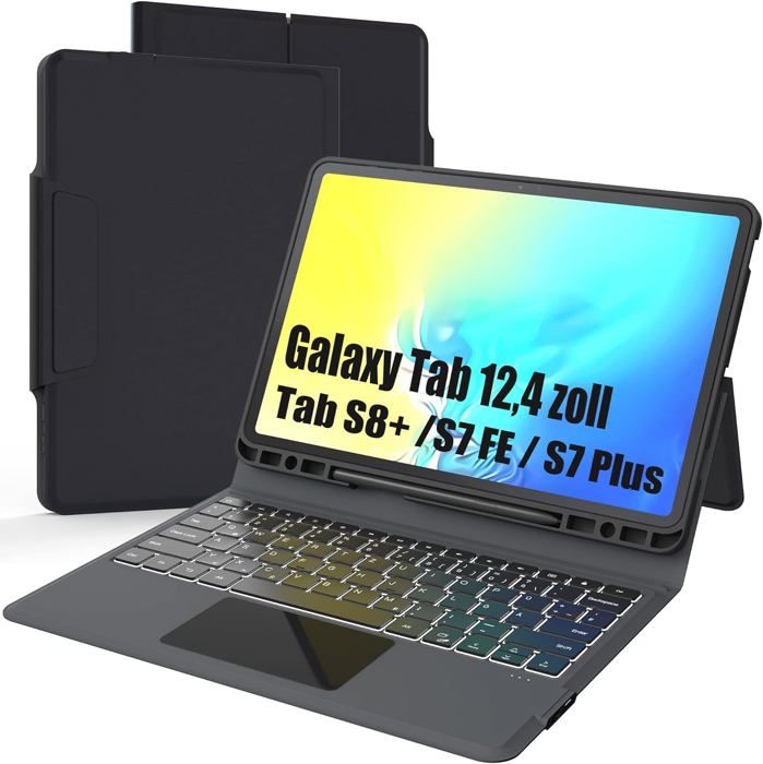 Étui De Clavier Folio Pour Samsung Galaxy Tab S7 Fe /S8 Plus/S7 Plus 12,4" – Clavier Qwertz ...