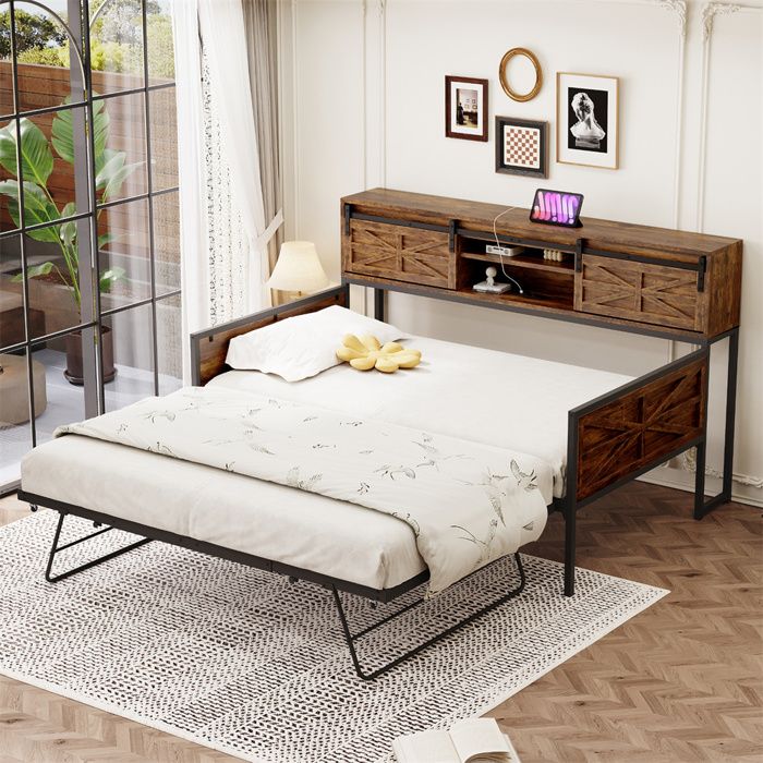 Canapé-Lit Extensible, Lit Banquette 90×200 cm avec Rangement et Prise ...