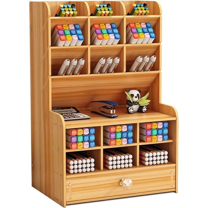 Organiseur De Bureau En Bois Avec Tiroir Boîte De Rangement Pour Stylos Pour L'École, Le Bureau ...