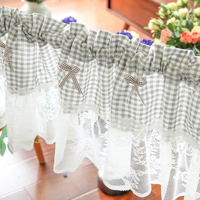 Rideaux Voilage, Ferme café Rideau fenêtre Niveau Rideau Court traitements à Carreaux Coton et ...