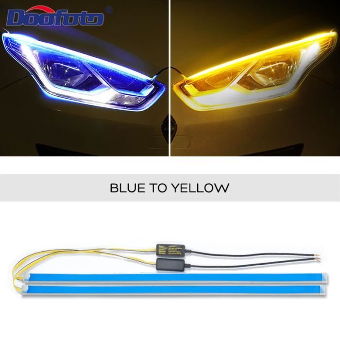 60 cm - Bleu à jaune - Feux de jour LED DRL pour voiture, bande de ...
