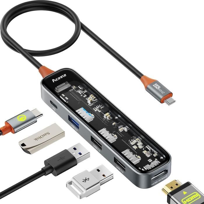 Hub Usb C 5 En 1 Vers Hdmi 4K, Avec Charge Pd 100 W, Usb A 3.0, Usb A 2 ...