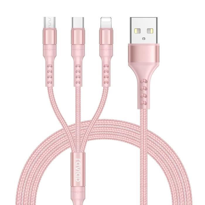 Câble Multi USB, 3 en 1 Câble Universel 1.2M Multi USB Câble de Chargement en Nylon avec Micro ...