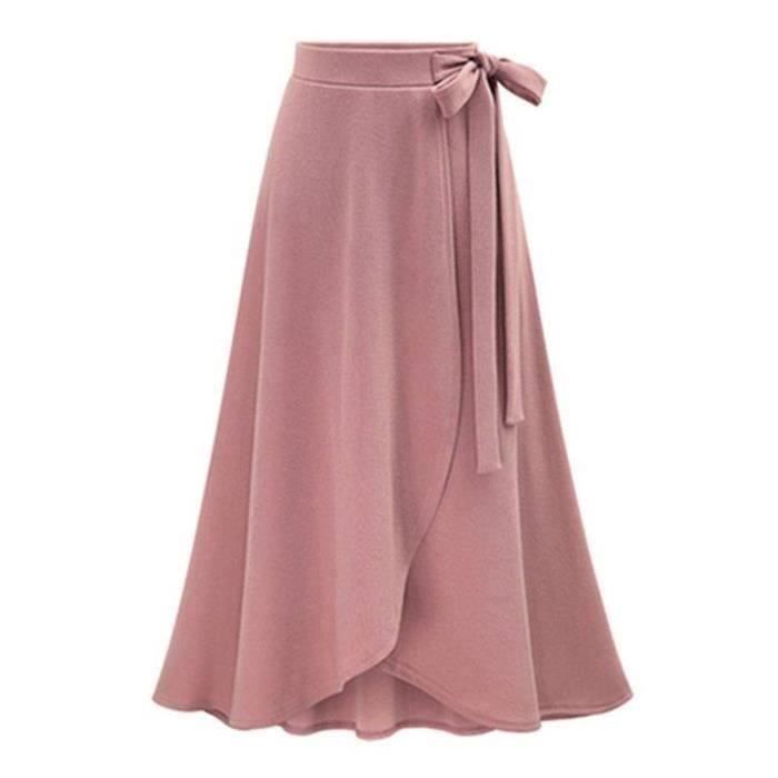 Jupe Femme en Tricot Mi-Longue Grande Taille Taille Haute Lacet Couleur ...