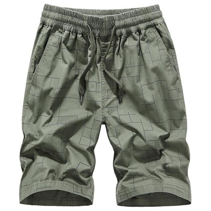 Bermuda Homme Ete Taille Elastique Coupe Droite Short en Coton Tissu ...