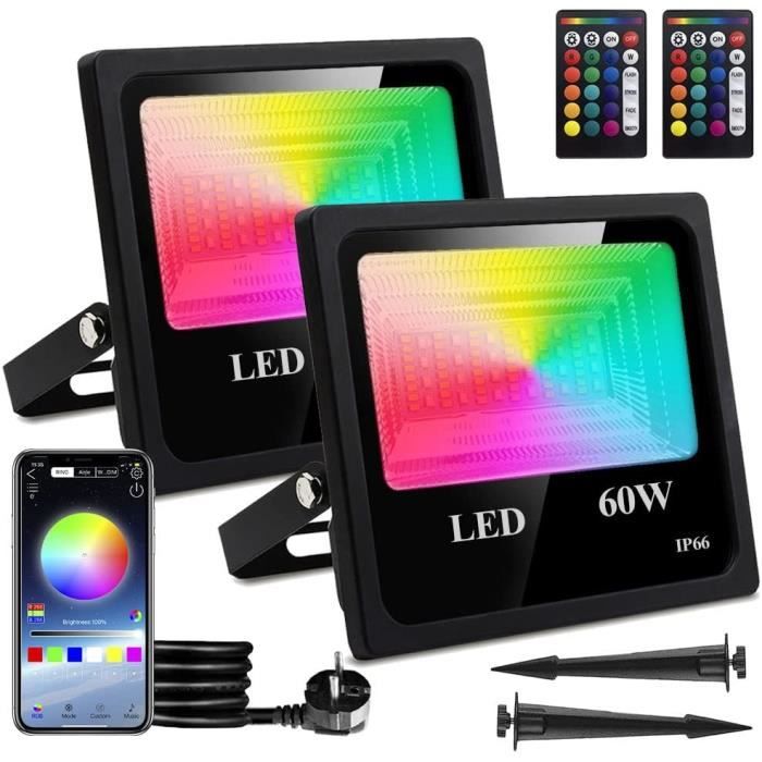 Projecteur Led Rgb Exterieur, 60W Spot Led Extérieur Change 16 Millions De Couleurs Et 6500K ...