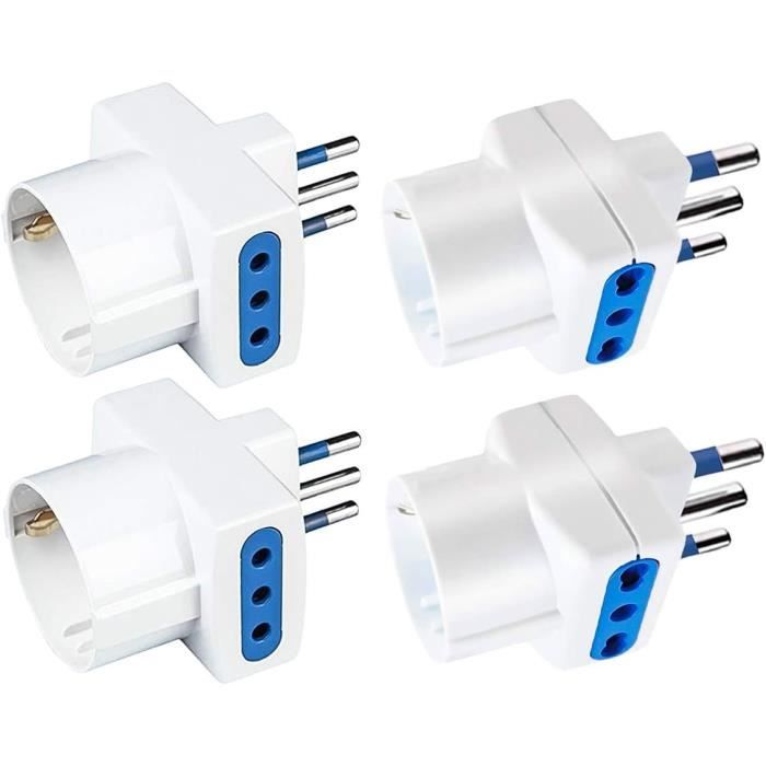 Kit 4 Adaptateurs 3 Places Prise Électrique Triple, Convertisseur Prise Schuko, Max 1500W, 2 ...