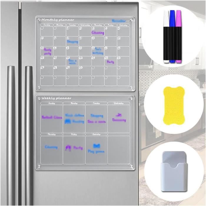 Tableau Frigo MagnéTique 2 Panneaux Acryliques RéUtilisables, Planner ...