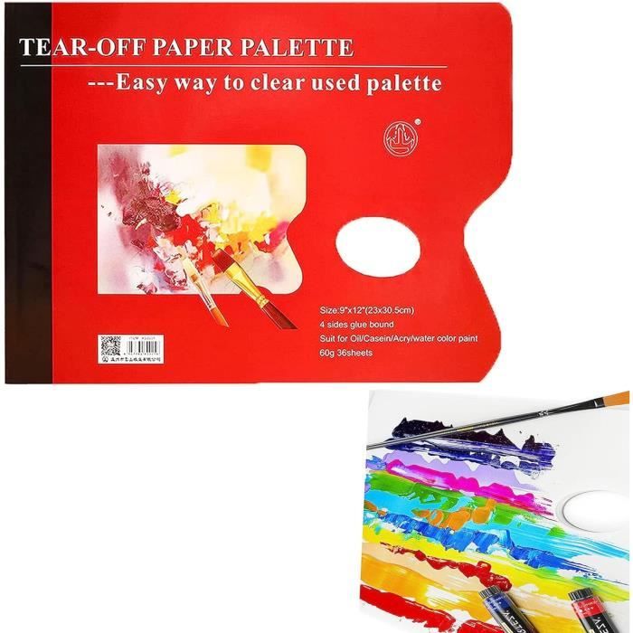 36 Feuilles de Papier Palette, Anti-fuite avec Trou pour Le Pouce, 23 x ...