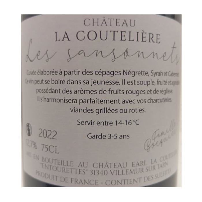 FRONTON rouge AOC 2022 "Les Sansonnets ", Château La Coutelière, 3 x ...