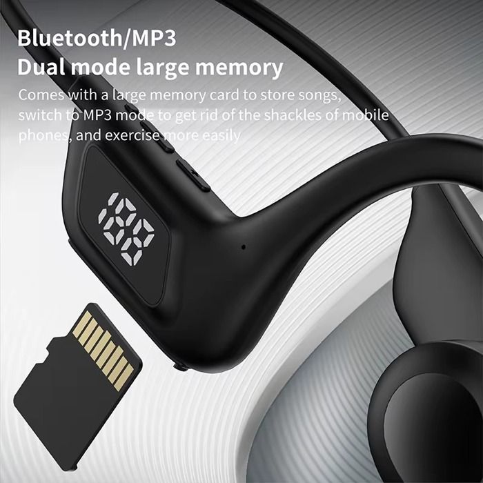 Real Bone Conduction Earphones With TF Card Sport Wireless Earphone ...