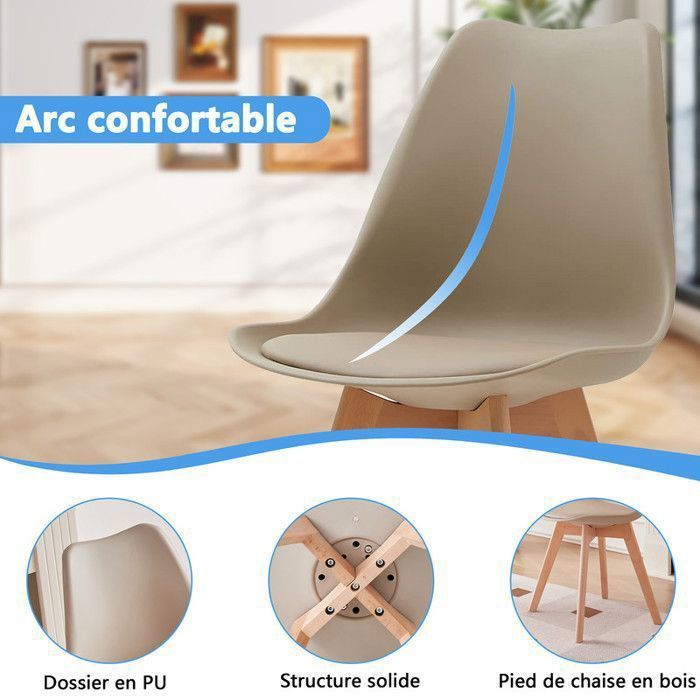 Lot de 6 Chaises Scandinaves Beige Chaise de salle à Manger Design en ...