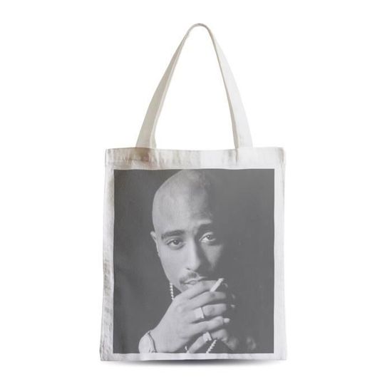 Grand Sac Shopping Plage Etudiant Tupac Shakur Star Portrait Noir et ...