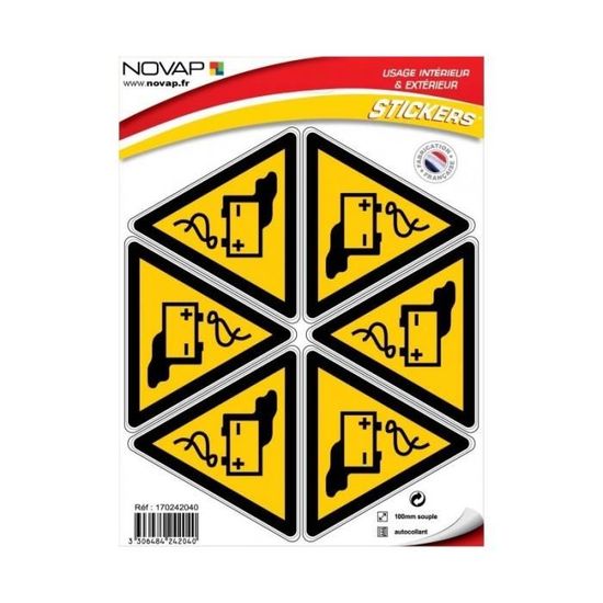 PLANCHE DE 6 PICTOGRAMMES TRIANGLE 100 MM - DANGER BATTERIES ...