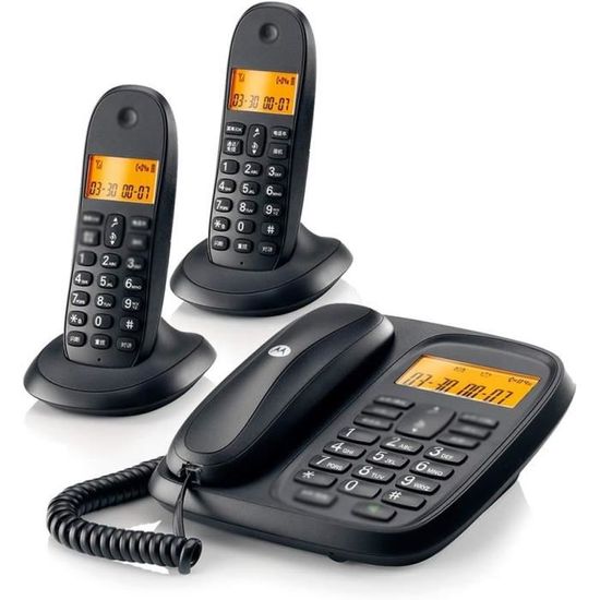 Téléphone Fixe Téléphone sans Fil numérique, Bureau Portable, avec ...