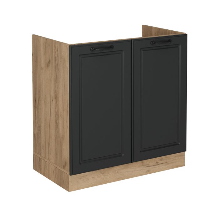 Meuble bas sous-évier R-Line, 80cm sans PT, Anthracite campagne/Chêne ...