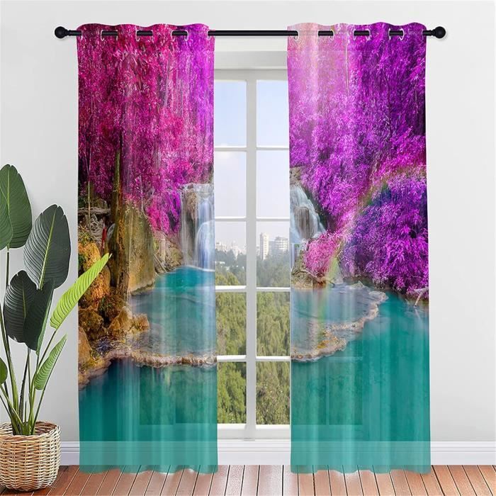 Hiseng Lot De 2 Rideaux Voilages, 3D Paysage Rideau De Fenêtre Voile ...