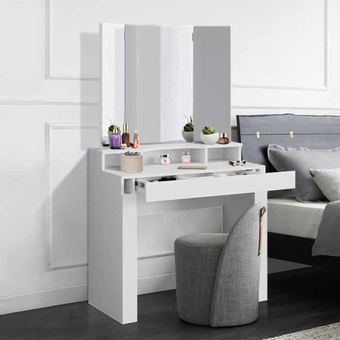 ML-Design Coiffeuse Table de Maquillage Blanc avec 3 Miroirs Pliable ...