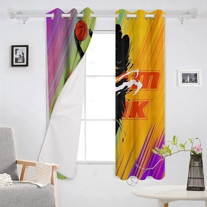 Rideau Occultant Salon Rideaux À Oeillets Chambre 3D Basket-ball sports ...