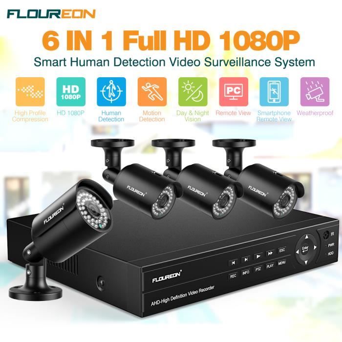 Kit de Caméra de Surveillance FLOUREON - 1*8CH HD 1080P 6 En 1 DVR - 4 ...