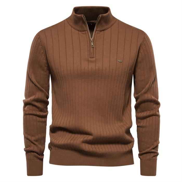 Pull Homme,Pull Homme Manche Longue Col montant Encolure Zippée,Pull ...