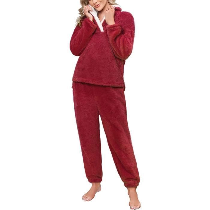 Pyjama Femme Hiver Chaud et Polaire - GYROOR - 2 Pièces - Rouge Rouge ...