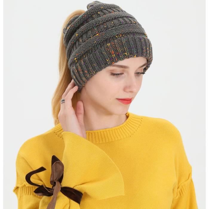 Bonnet pour Femme, Bonnet en câble Extensible Doux en Maille Gris ...