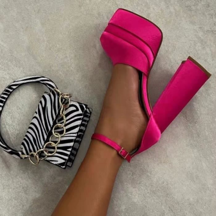 Été femmes sandales épaisses talons hauts plate-forme pompes bout carré ...