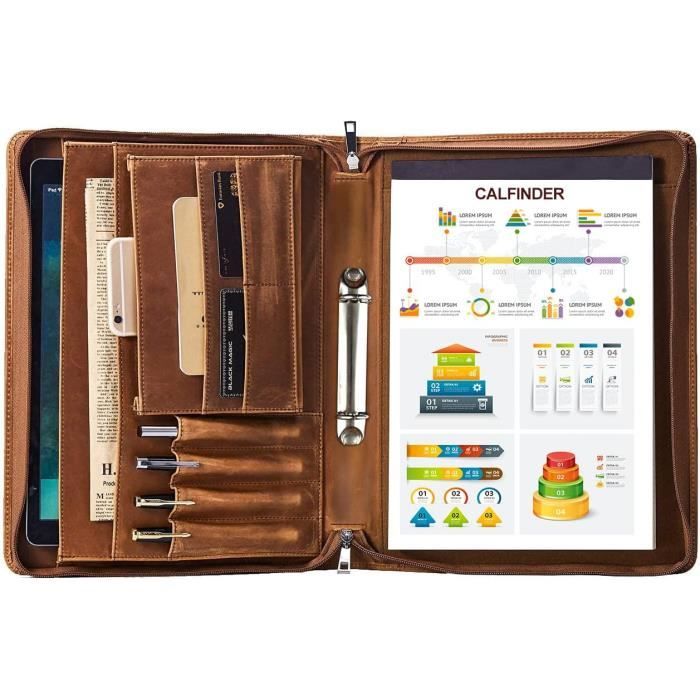 Classeur porte-documents avec double pince A4 - En cuir - 2 anneaux ...