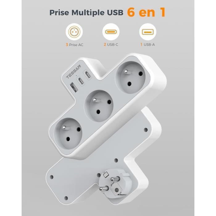 Multiprise Murale 3 Prises - Gris - MULTIPRISE - Extérieur - 4000W - 2 ...