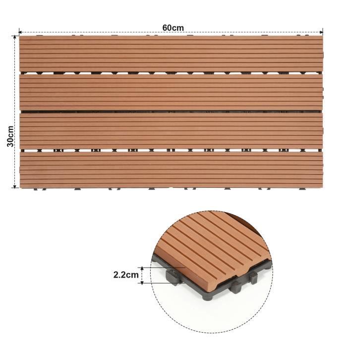 Izrielar Dalles clipsables en bois composite WPC 60 x 30 cm Dalle de terrasse jardin extérieur ...