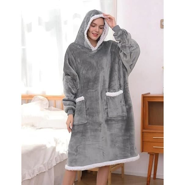 Pull Couverture à Capuche Unisexe Polaire Plaid Sherpa,Longueur 120cm ...
