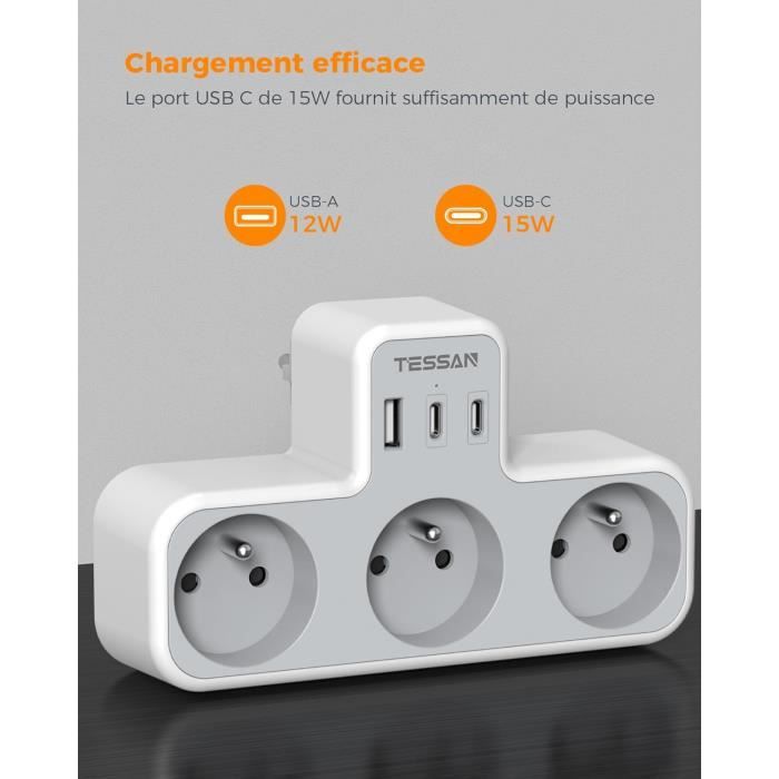 Multiprise Murale 3 Prises - Gris - MULTIPRISE - Extérieur - 4000W - 2 ...
