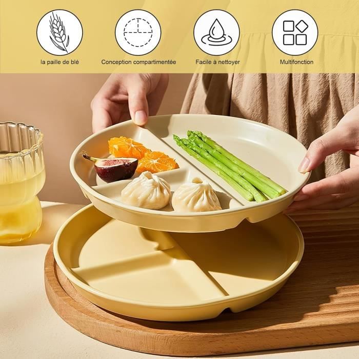 Eamark Lot de 4 Assiettes Compartiment Divisées Assiette Reutilisable ...