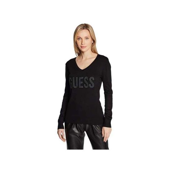 Pull gros logo perlé - Guess jeans - Femme Noir - Cdiscount Prêt-à-Porter
