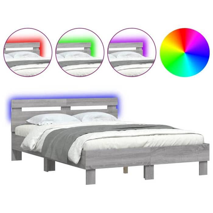 Lit adulte - 120x200 cm,lit double, Cadre de lit avec LED sonoma gris ...
