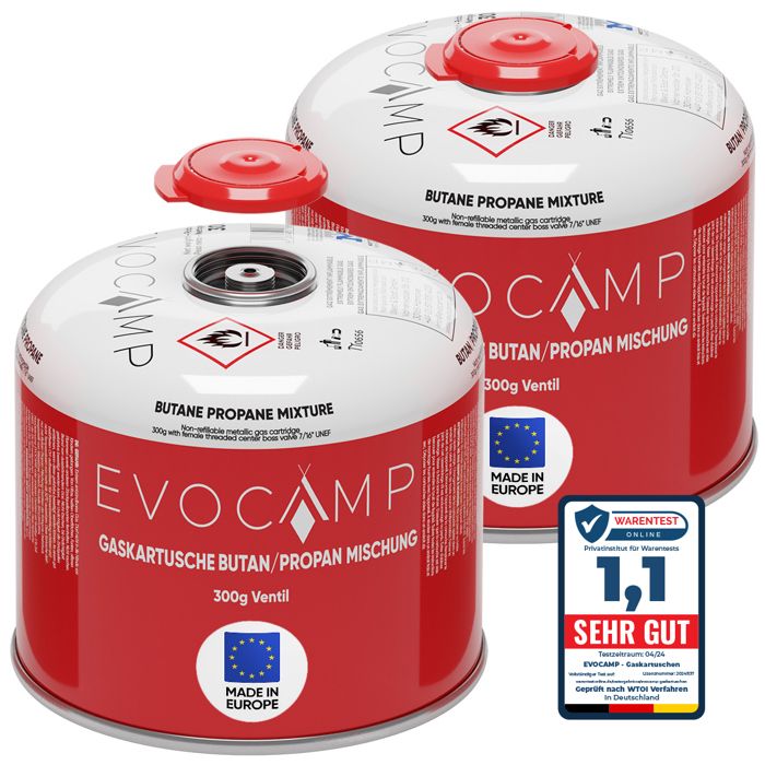 EVOCAMP 2X cartouches de gaz propane butane 300g, valve à vis avec ...