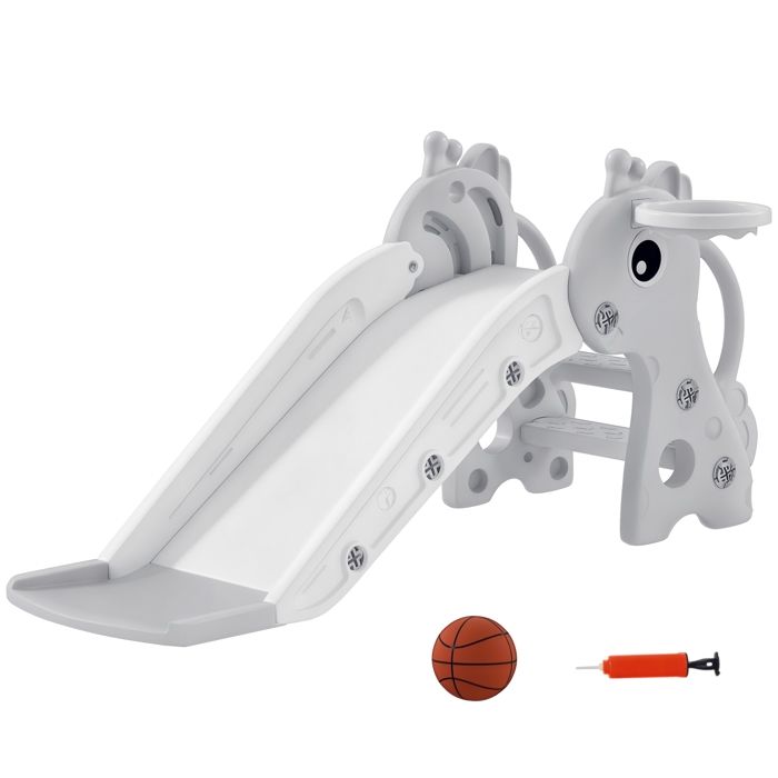 Toboggan pour enfants - AIYAPLAY - 3 en 1 - en forme de girafe - panier de basket, escalade et ...