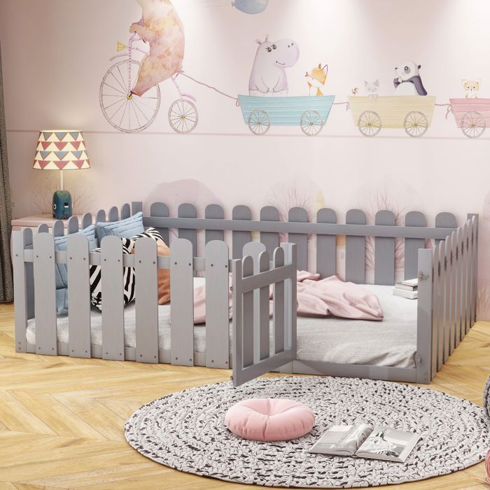Lit enfant 140x200, structure bois massif lit cabane enfant, garde ...