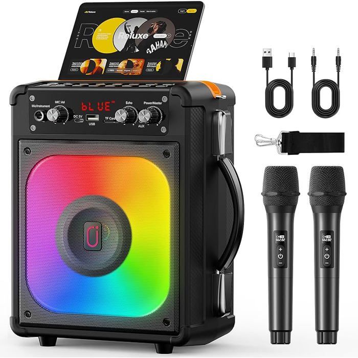 Karaoke Machine with 2 Wireless Microphones, Complete Karaoke Speaker ...