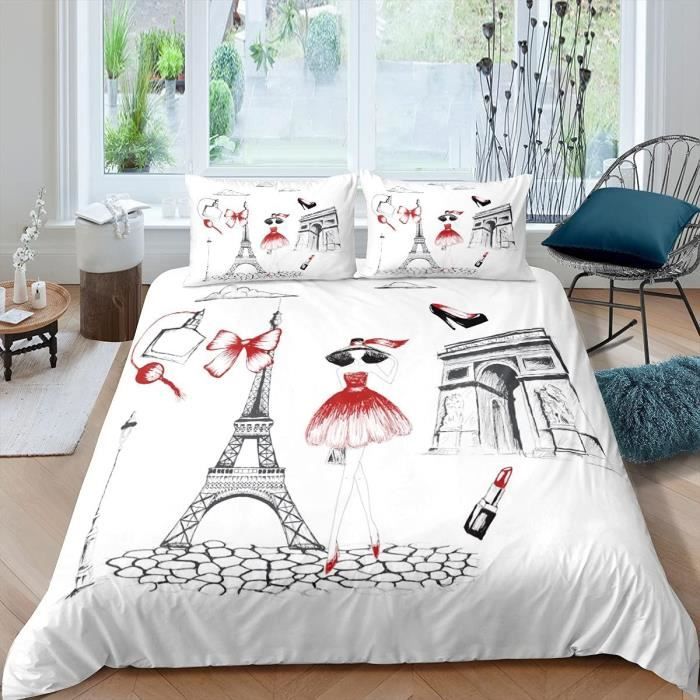 Tour Eiffel Parure De Lit 140X200Cm Mode Fille Ensembles De Housse De ...