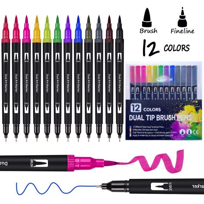 Stylos Contour, 12 Couleurs Stylo Double Ligne Marqueur d'Art Stylos de ...