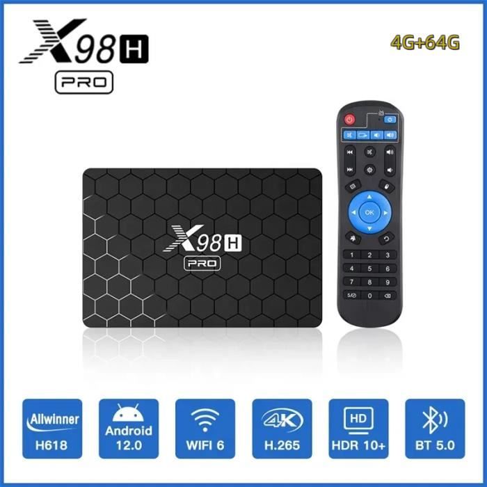 Boîtier Smart TV X98H Pro, Android 12, Quad Core, 4K, lecteur multimédia, décodeur, avec WIFI 2. ...