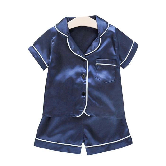 Pyjamas enfants,Ensemble pyjama en soie pour enfants, haut à manches ...